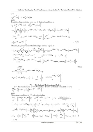 A Partial Backlogging Two-Warehouse Inventory Models for Decaying Items with Inflation | PDF