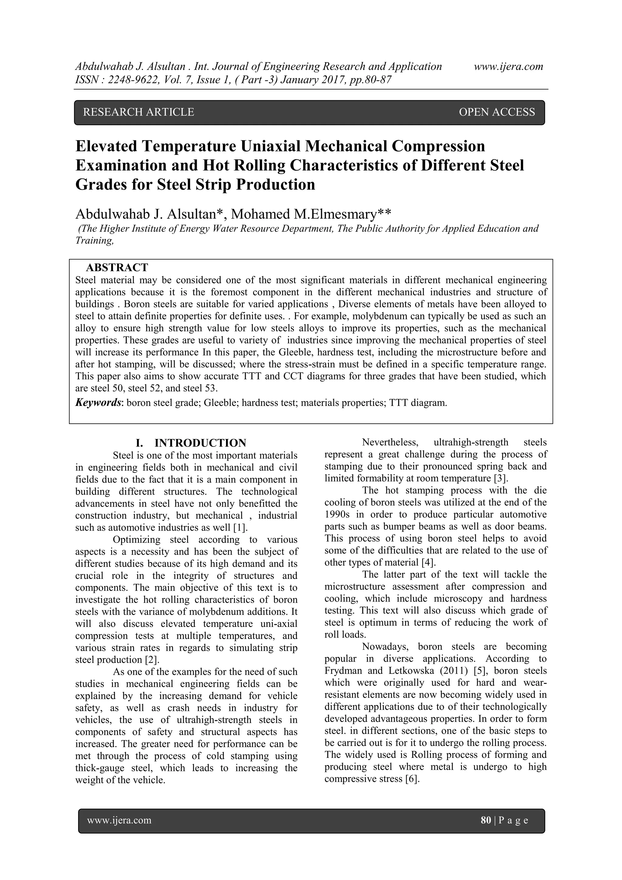 Elevated Temperature Uniaxial Mechanical Compression Examination and ...