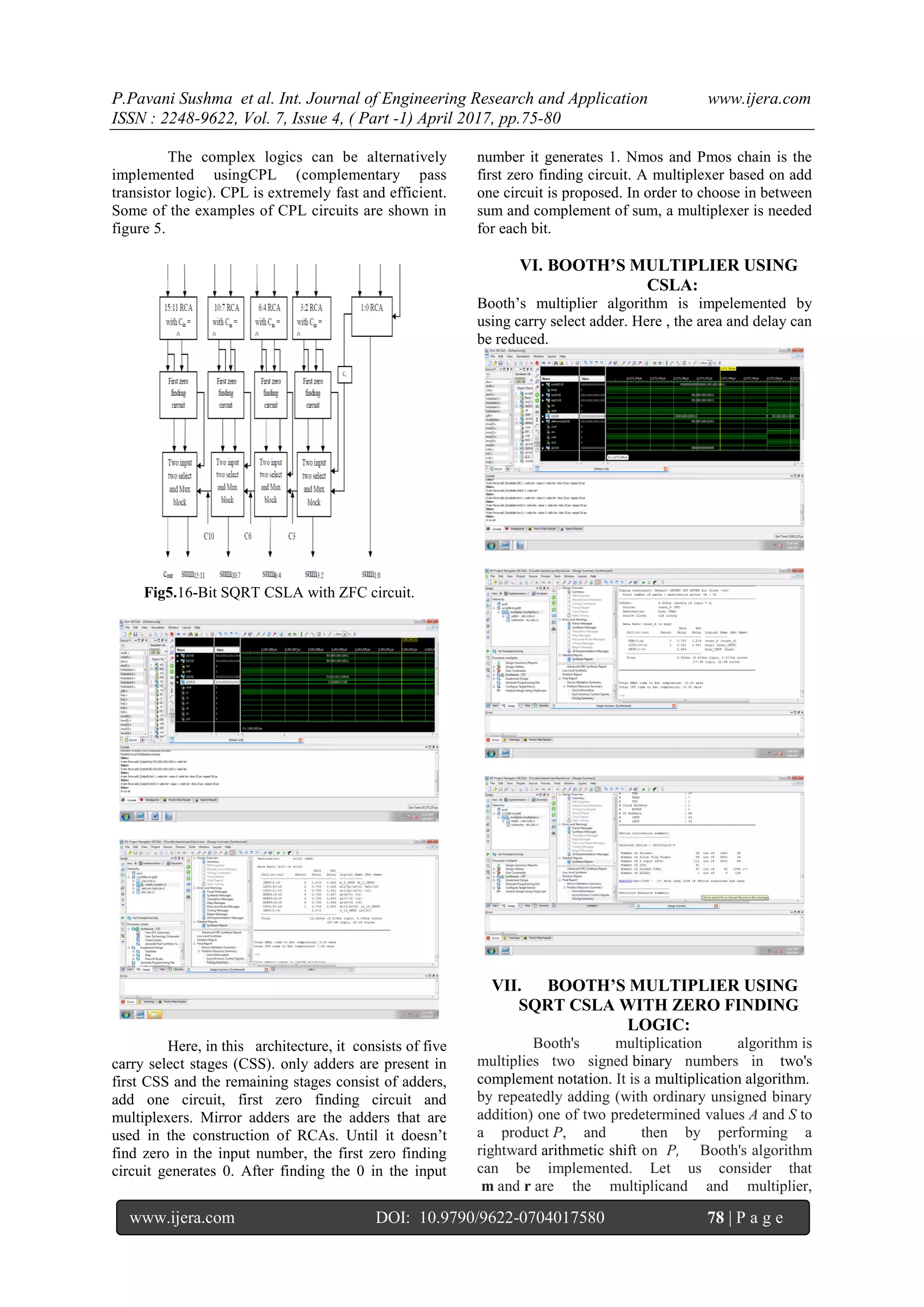 High Speed and Area Efficient Booth Multiplier Using SQRT CSLA with Zero Finding Logic | PDF ...