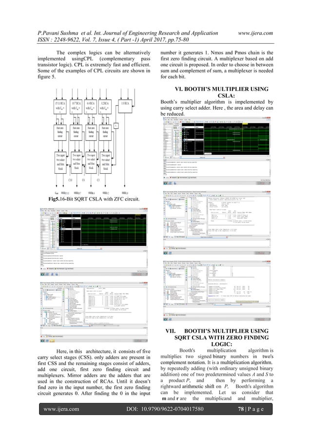 High Speed and Area Efficient Booth Multiplier Using SQRT CSLA with Zero Finding Logic | PDF ...