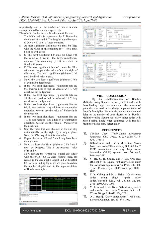High Speed and Area Efficient Booth Multiplier Using SQRT CSLA with Zero Finding Logic | PDF ...