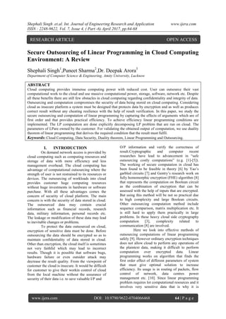 Secure Outsourcing of Linear Programming in Cloud Computing Environment: A Review | PDF | Cloud ...