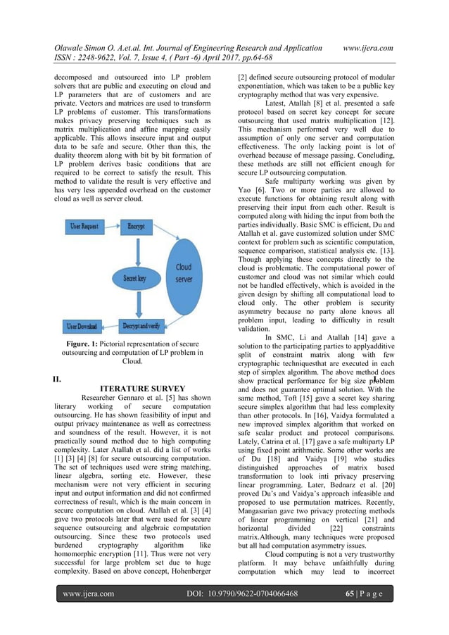 Secure Outsourcing Of Linear Programming In Cloud Computing Environment A Review Pdf 