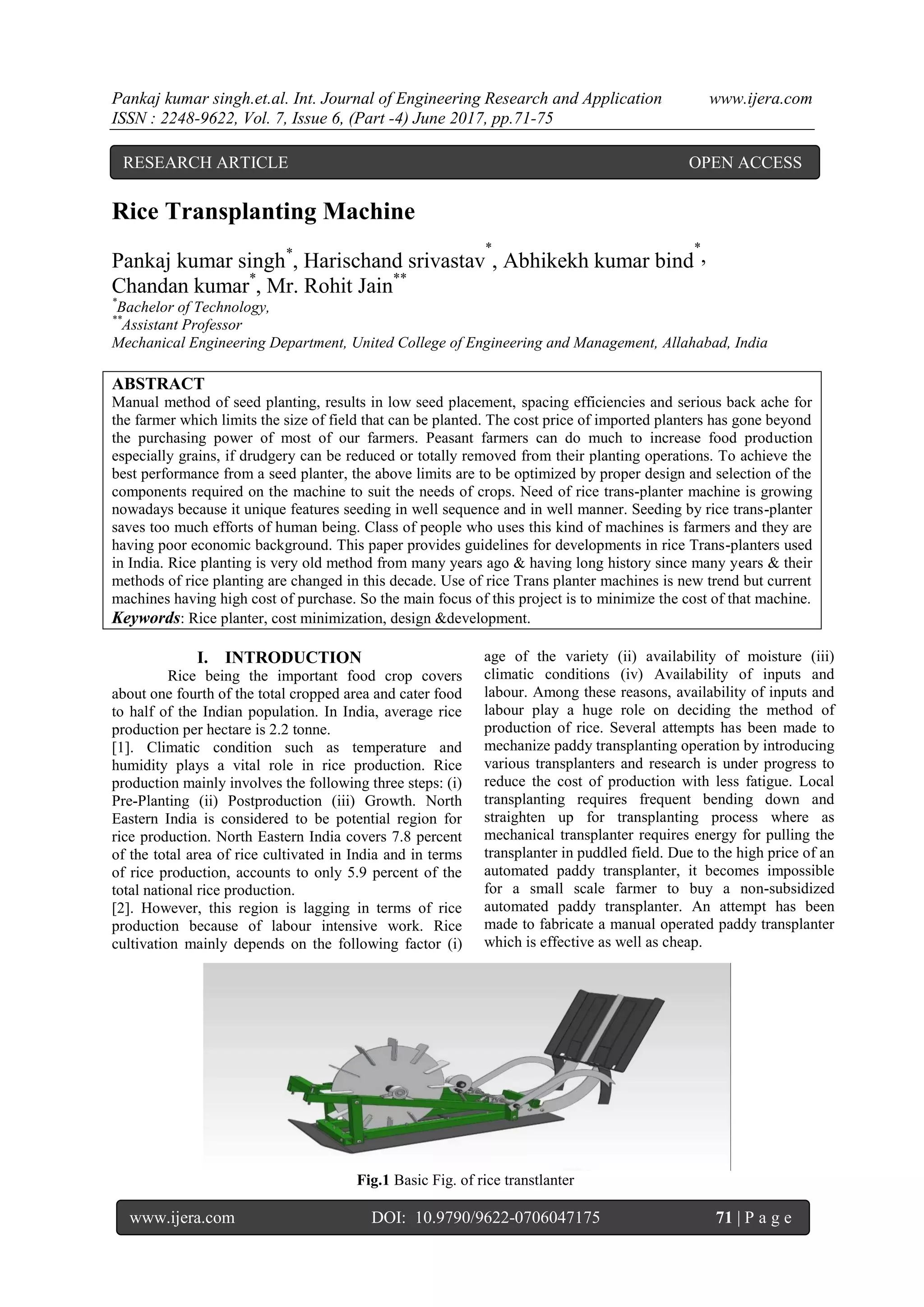 Rice Transplanting Machine | PDF