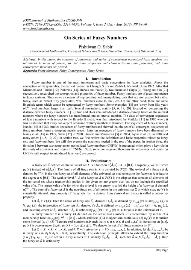 On Series of Fuzzy Numbers | PDF