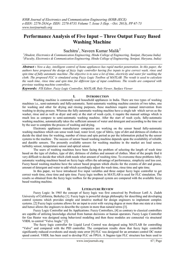 Performance Analysis of Five Input – Three Output Fuzzy Based Washing Machine | PDF
