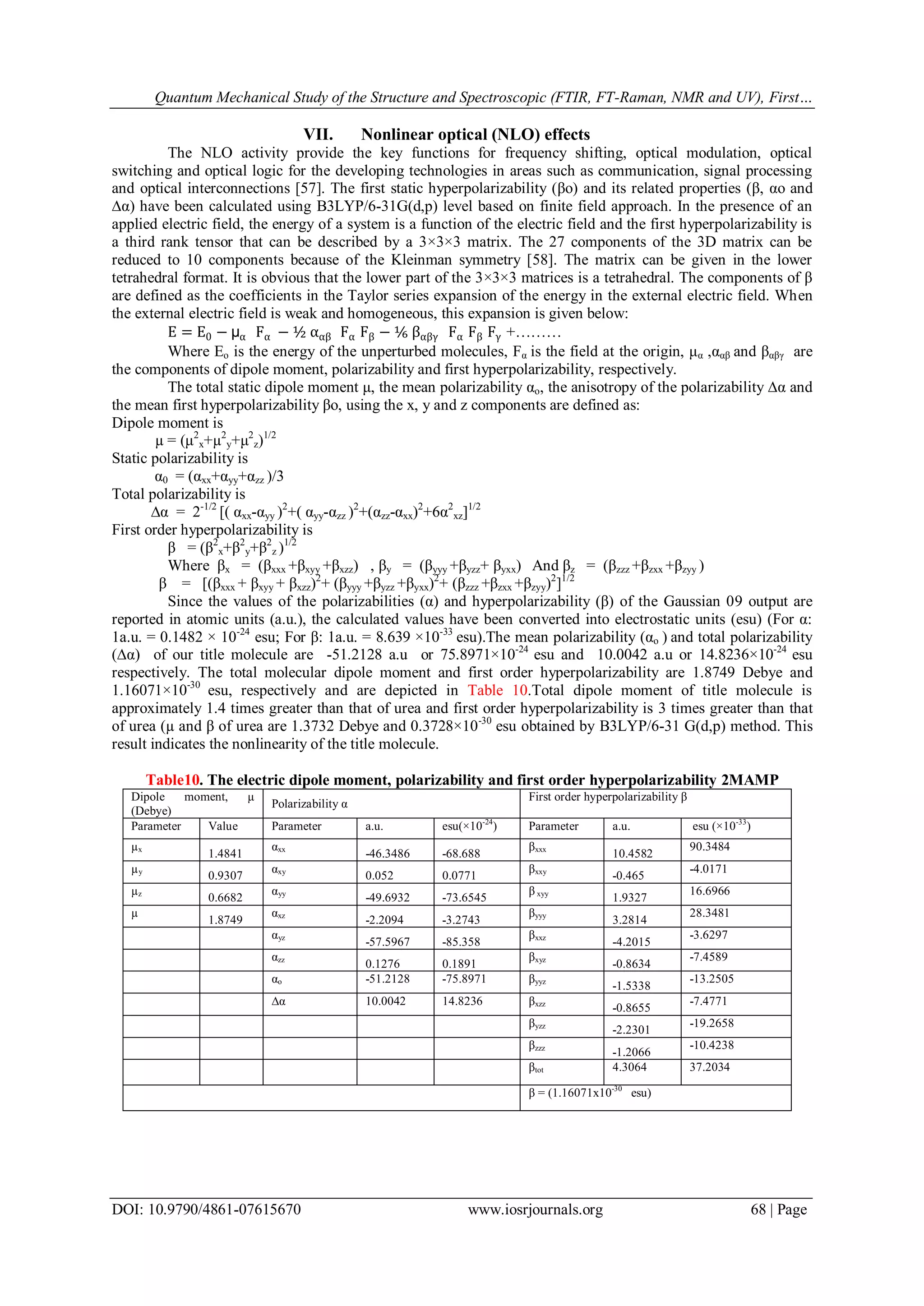 Quantum Mechanical Study of the Structure and Spectroscopic (FTIR, FT-Raman, NMR and UV), First ...