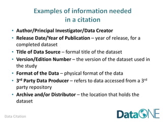 DataONE Education Module 08: Data Citation | PPTX | Databases ...