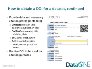 DataONE Education Module 08: Data Citation | PPTX | Databases | Computer Software and Applications
