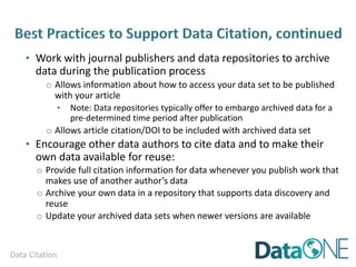 DataONE Education Module 08: Data Citation | PPTX | Databases | Computer Software and Applications