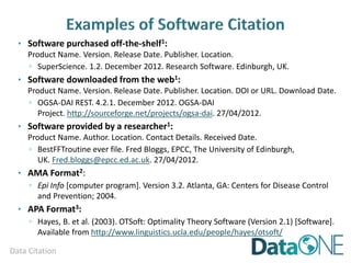 DataONE Education Module 08: Data Citation | PPTX | Databases | Computer Software and Applications