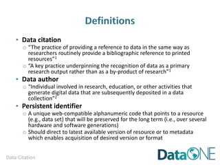 DataONE Education Module 08: Data Citation | PPTX | Databases | Computer Software and Applications