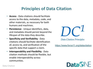 DataONE Education Module 08: Data Citation | PPTX | Databases | Computer Software and Applications