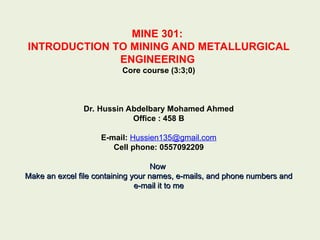 L0 MinE 301 (1).ppt Mining and metallurgical engineering | PPT
