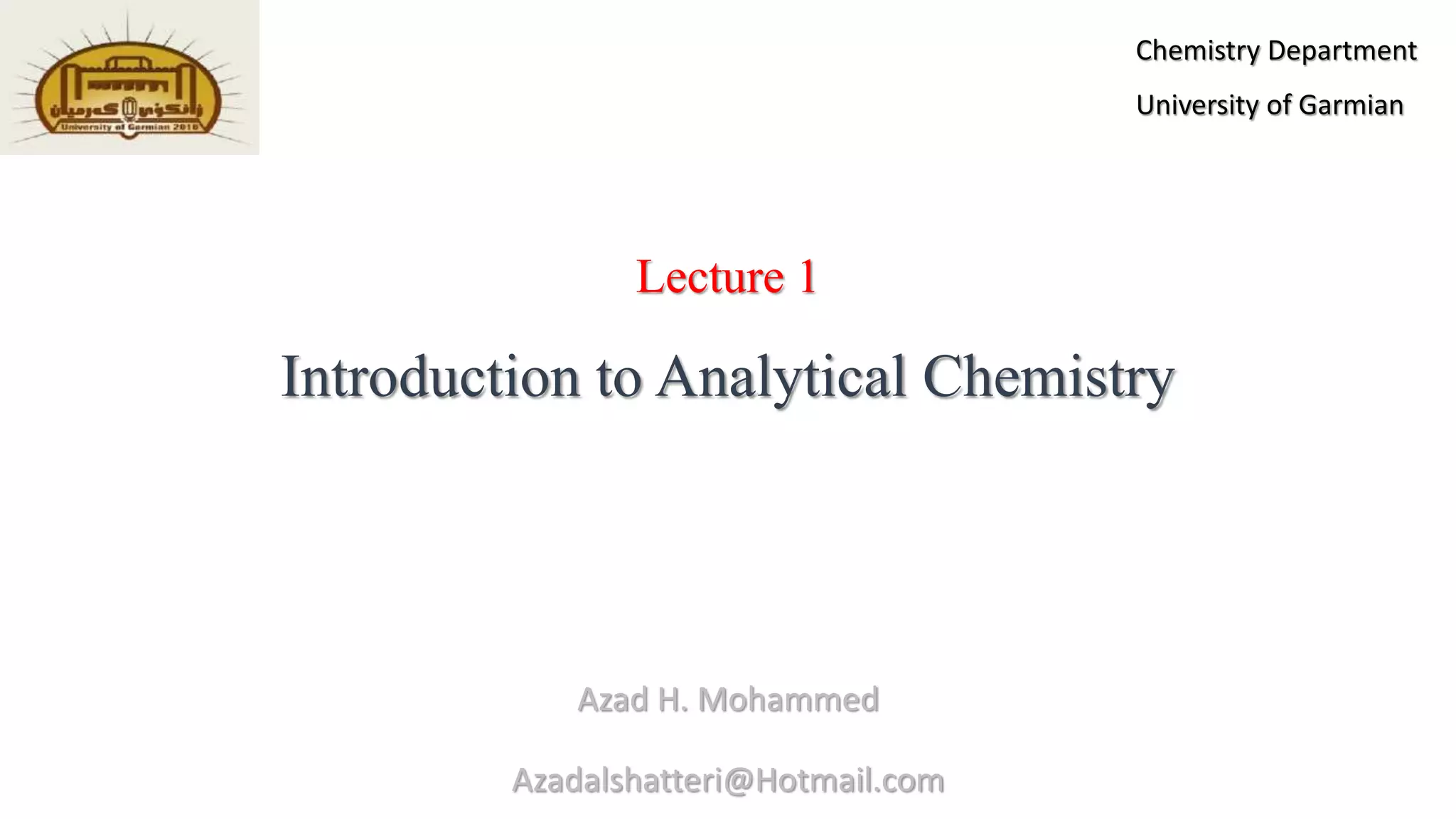 analytical chemistry: introduction | PPTX