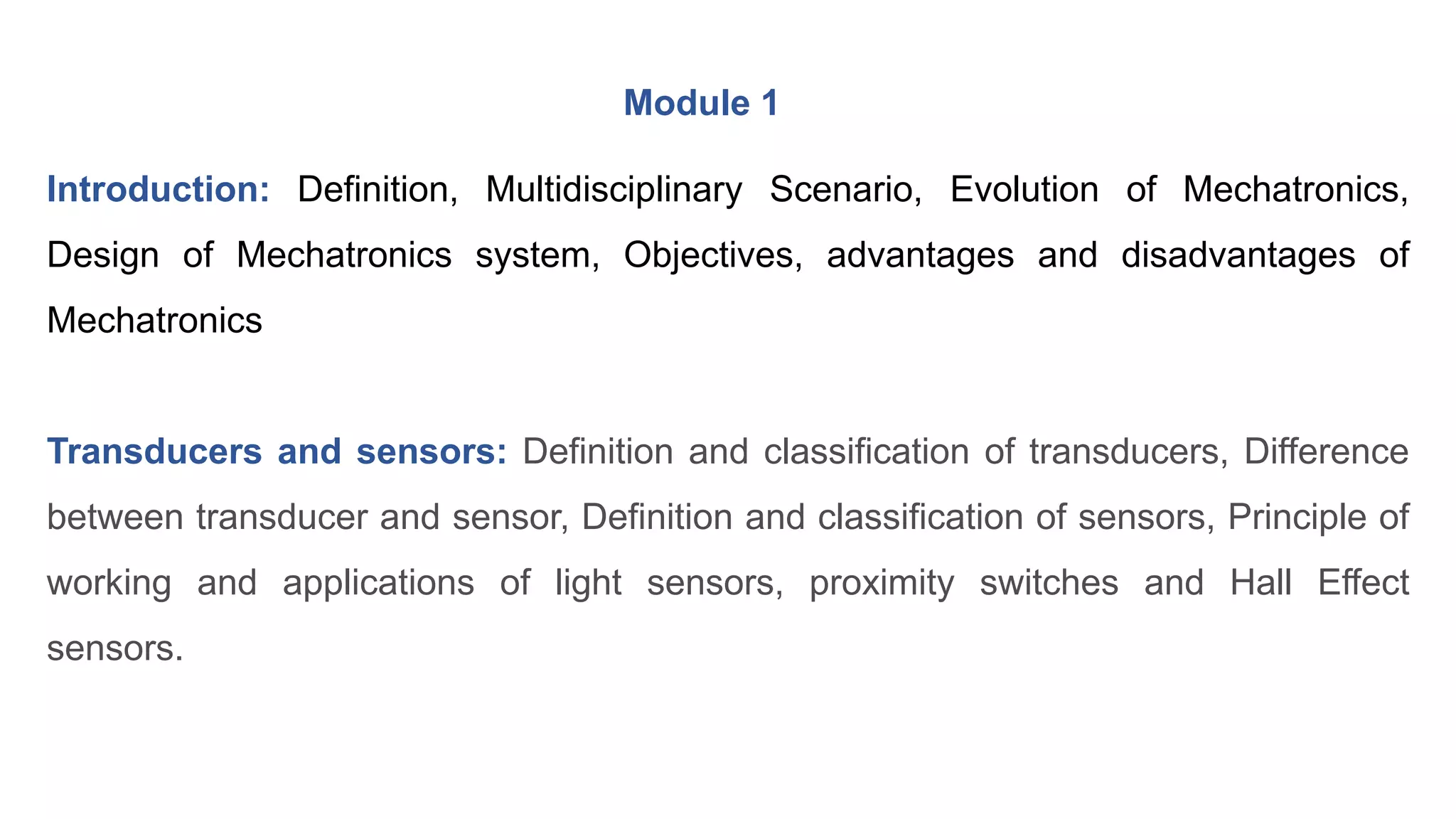 Introduction to Mechatronics, Sensors and Transducers | PPTX