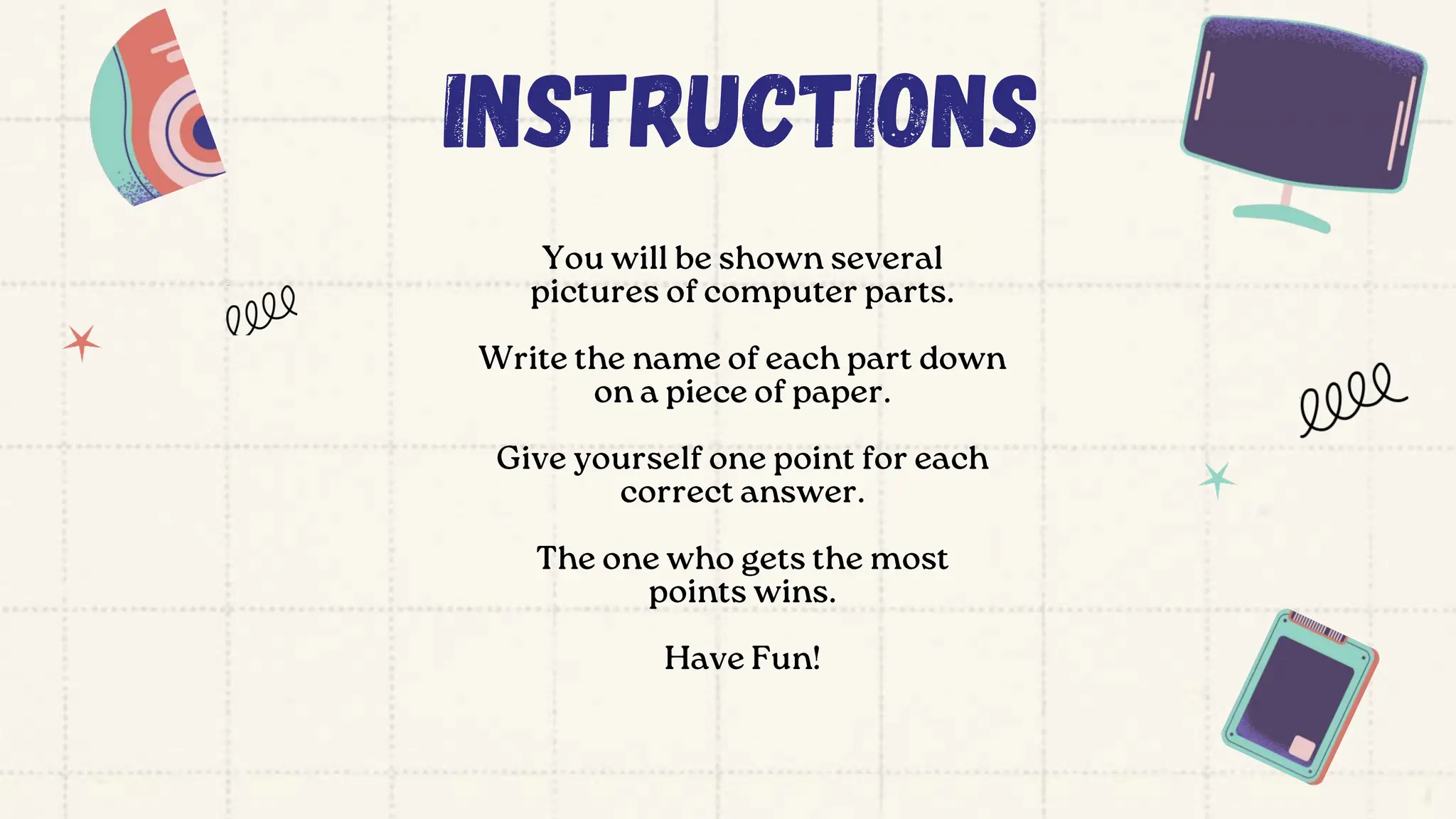 L1.1 Purple and Green Modern ICT Computer Parts Classroom Quiz.pptx