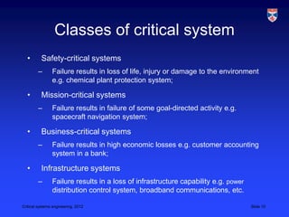 Introduction to Critical Systems Engineering (CS 5032 2012) | PPTX