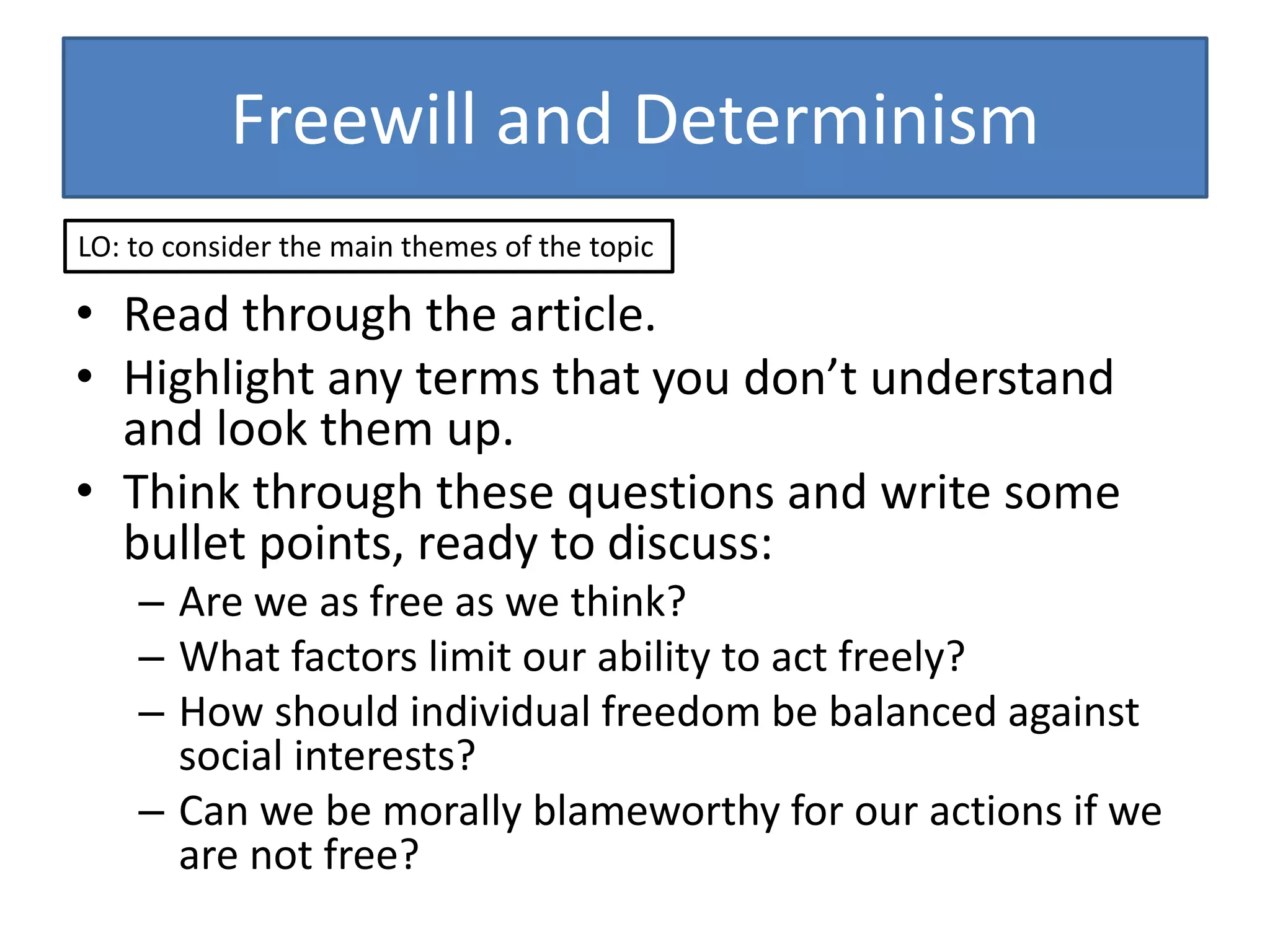 L1 intro freewill and determinism | PPTX