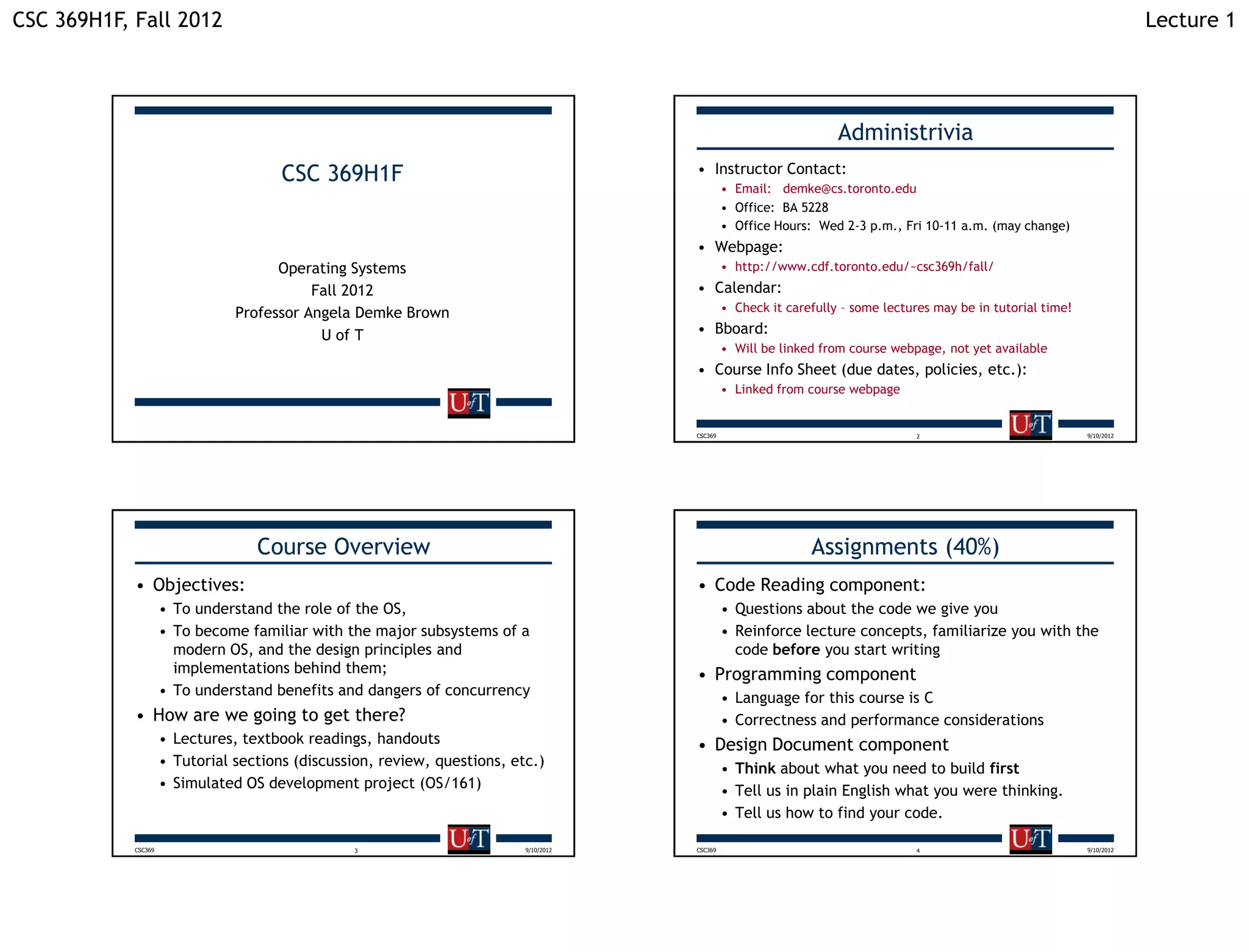 CSC369 - Operating Systems - Lecture 1 | PPT