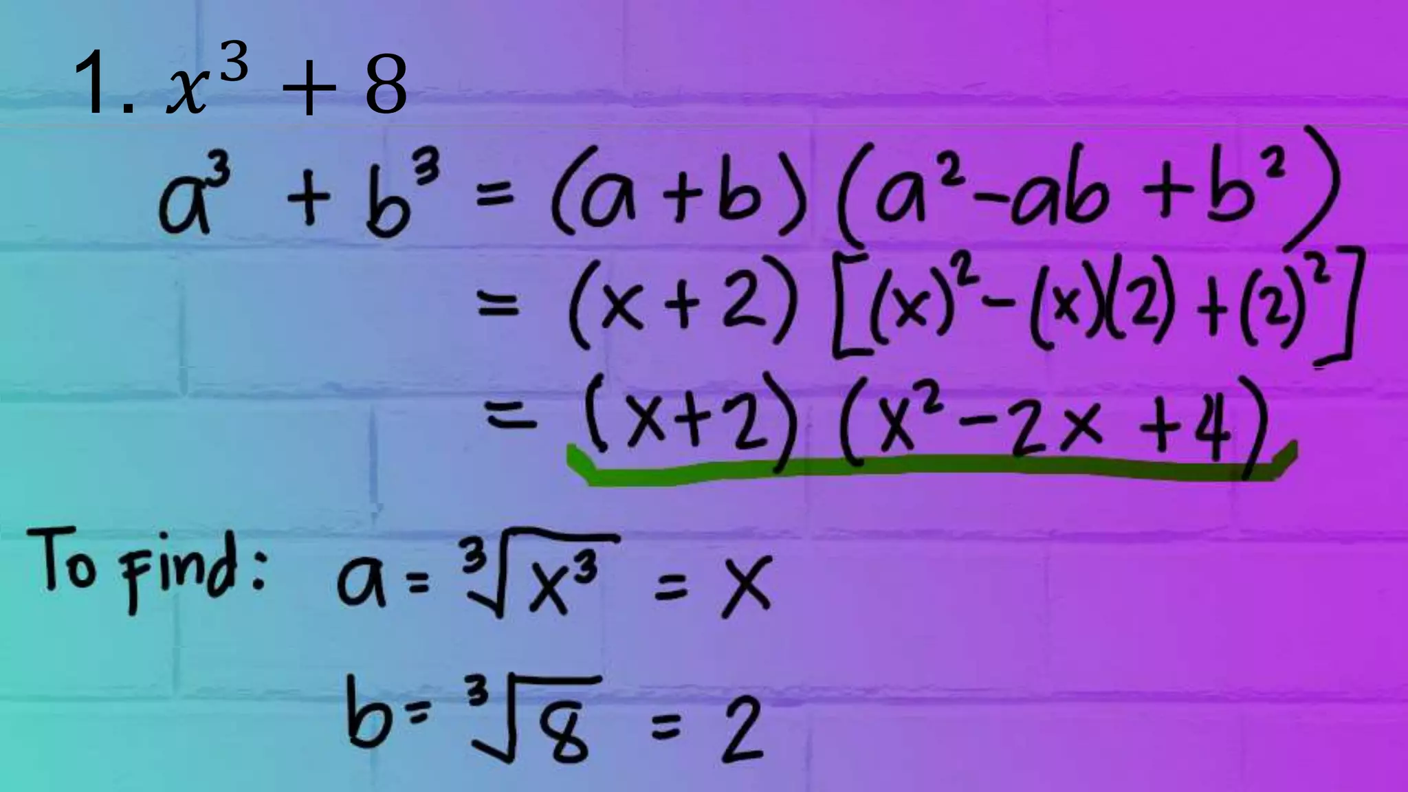 factoring difference of 2 squares and sum difference of 2 cubes | PPT