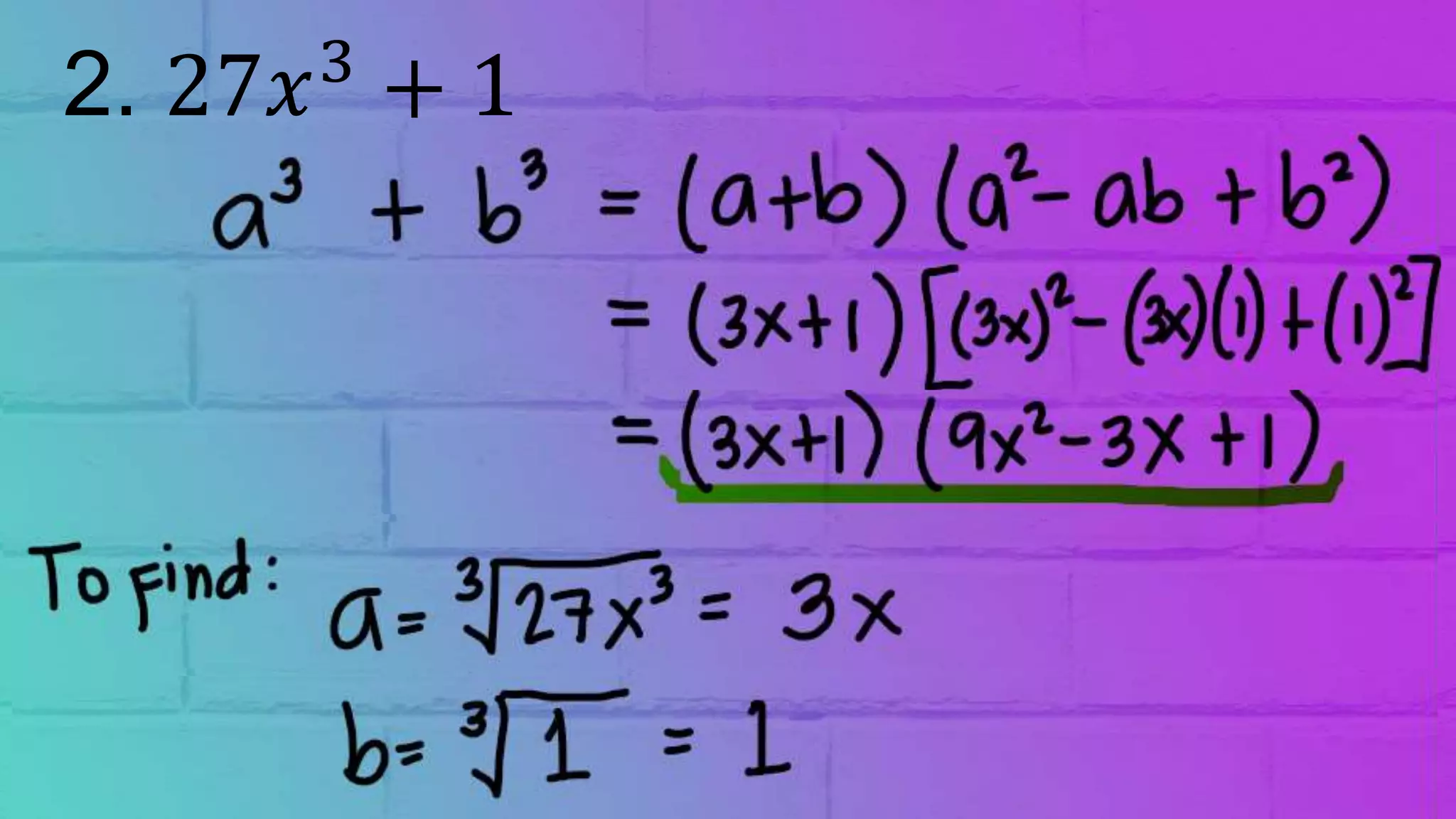 factoring difference of 2 squares and sum difference of 2 cubes | PPT