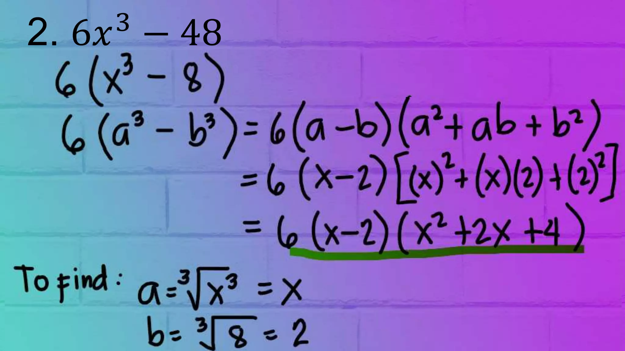 factoring difference of 2 squares and sum difference of 2 cubes | PPT