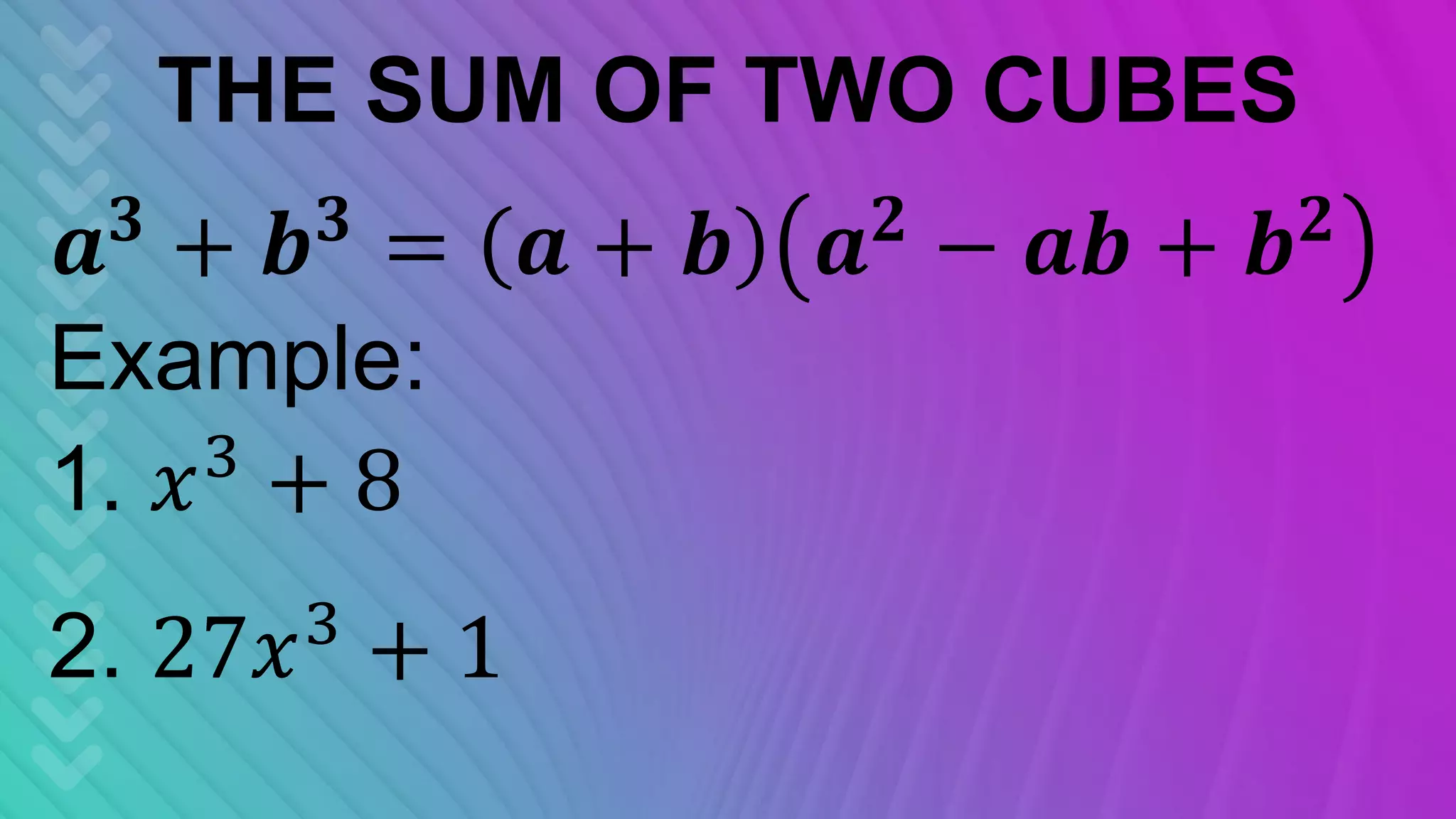 factoring difference of 2 squares and sum difference of 2 cubes | PPT