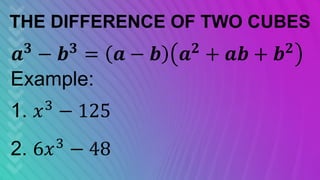 factoring difference of 2 squares and sum difference of 2 cubes | PPT