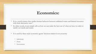 BASIC ECONOMIC PROBLEM & PRODUCTION POSSIBILITY CURVE | PPTX