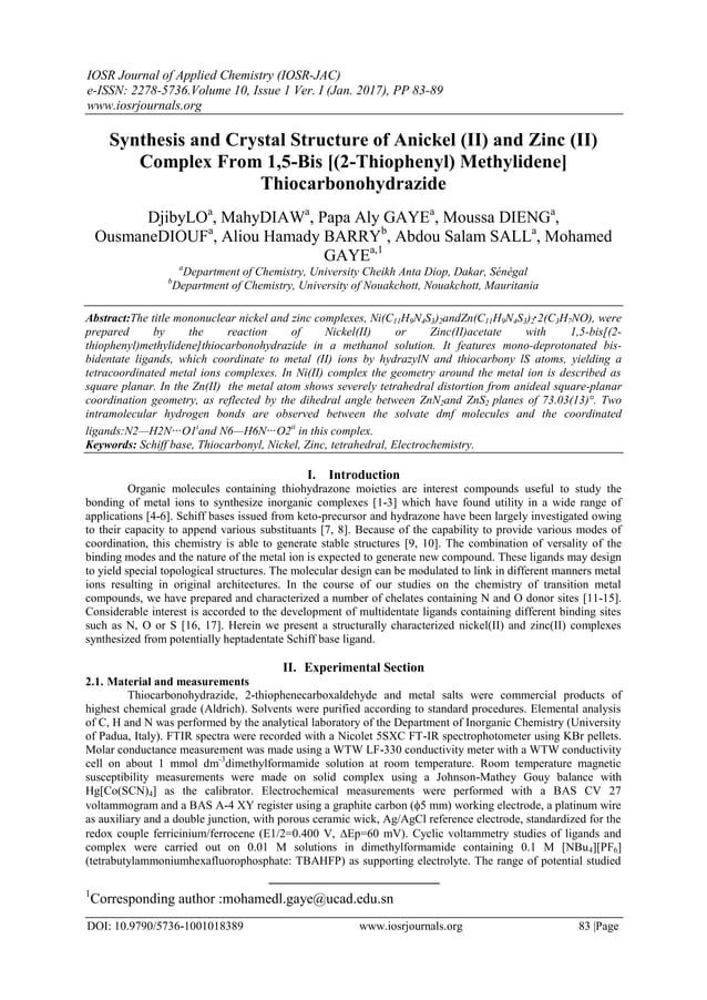 Synthesis and Crystal Structure of Anickel (II) and Zinc (II) Complex From 1,5-Bis [(2 ...