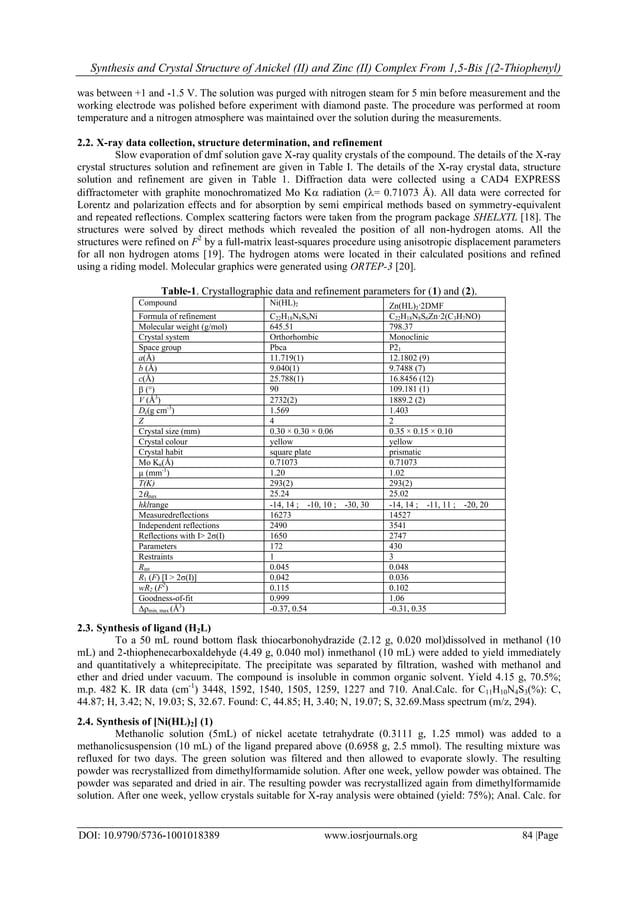 Synthesis and Crystal Structure of Anickel (II) and Zinc (II) Complex From 1,5-Bis [(2 ...