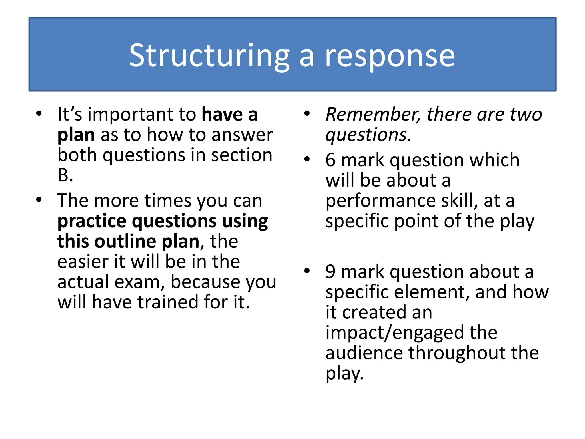 GCSE Drama: Live Performance Evaluation- structuring your responses and ...