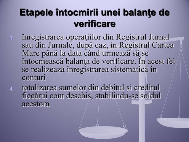 Balanta de verificare - etapele intocmirii balantei | PPT