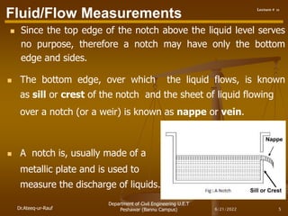 Notches And Weirs In Fluid Mechanics