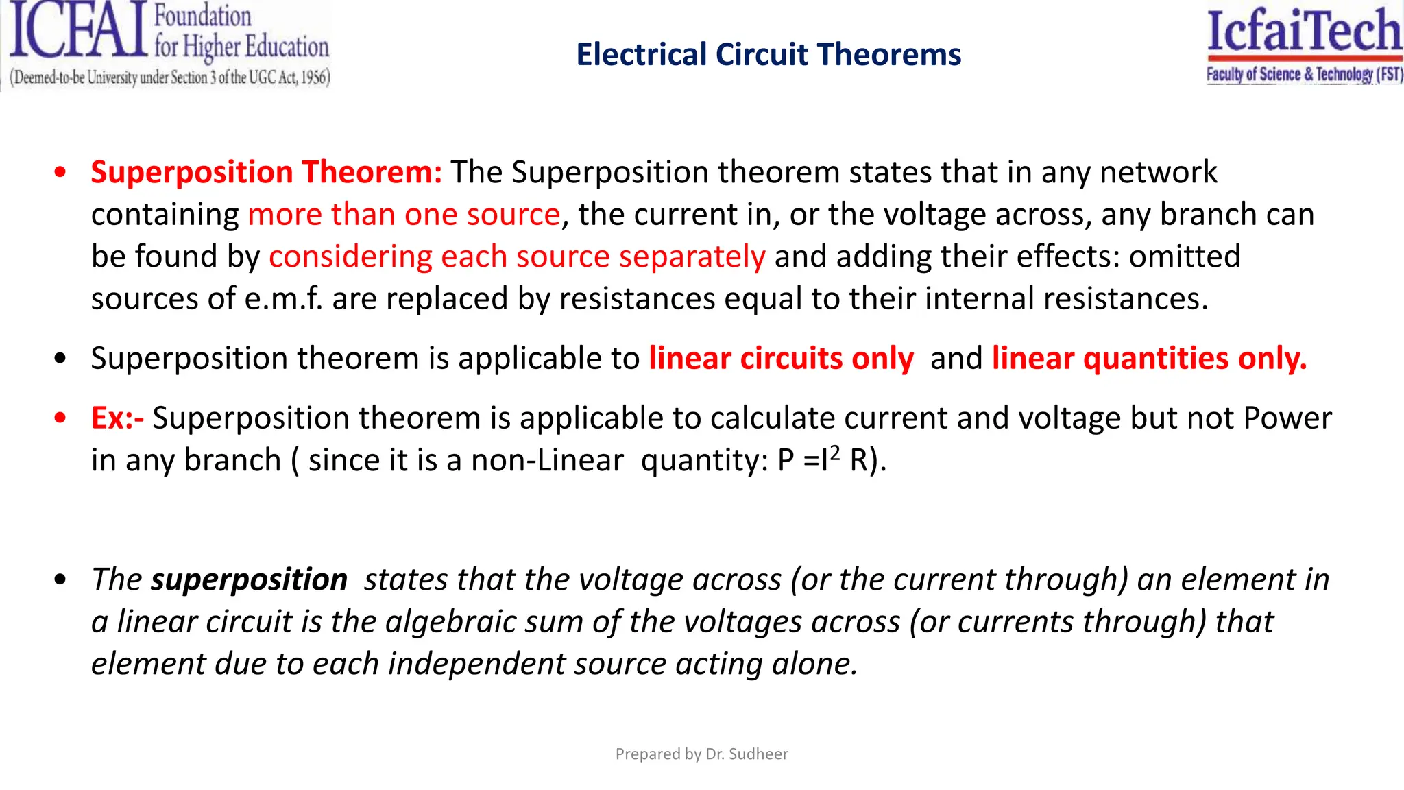 Superposition Theorem USEFUL FOR SOLVING LINEAR BILATERAL CIRCUITS | PPTX
