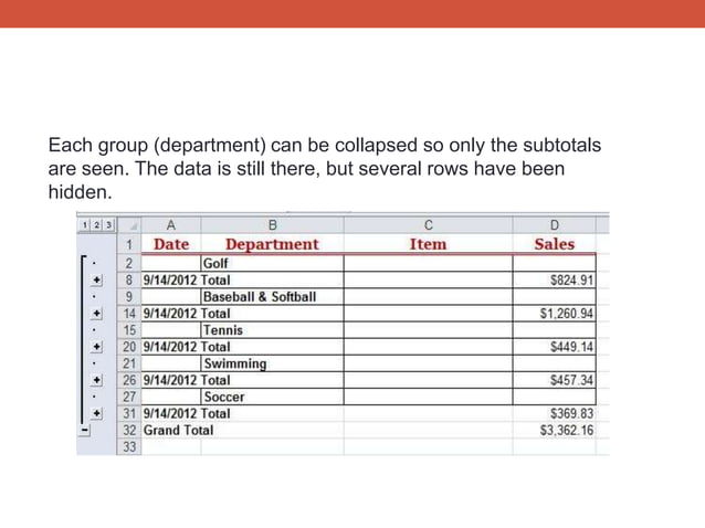 Creating Subtotals in Excel 2010 | PPTX | Computing | Technology ...