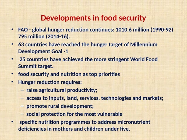 Global patterns of hunger and malnutrition and Sustainable Agriculture ...
