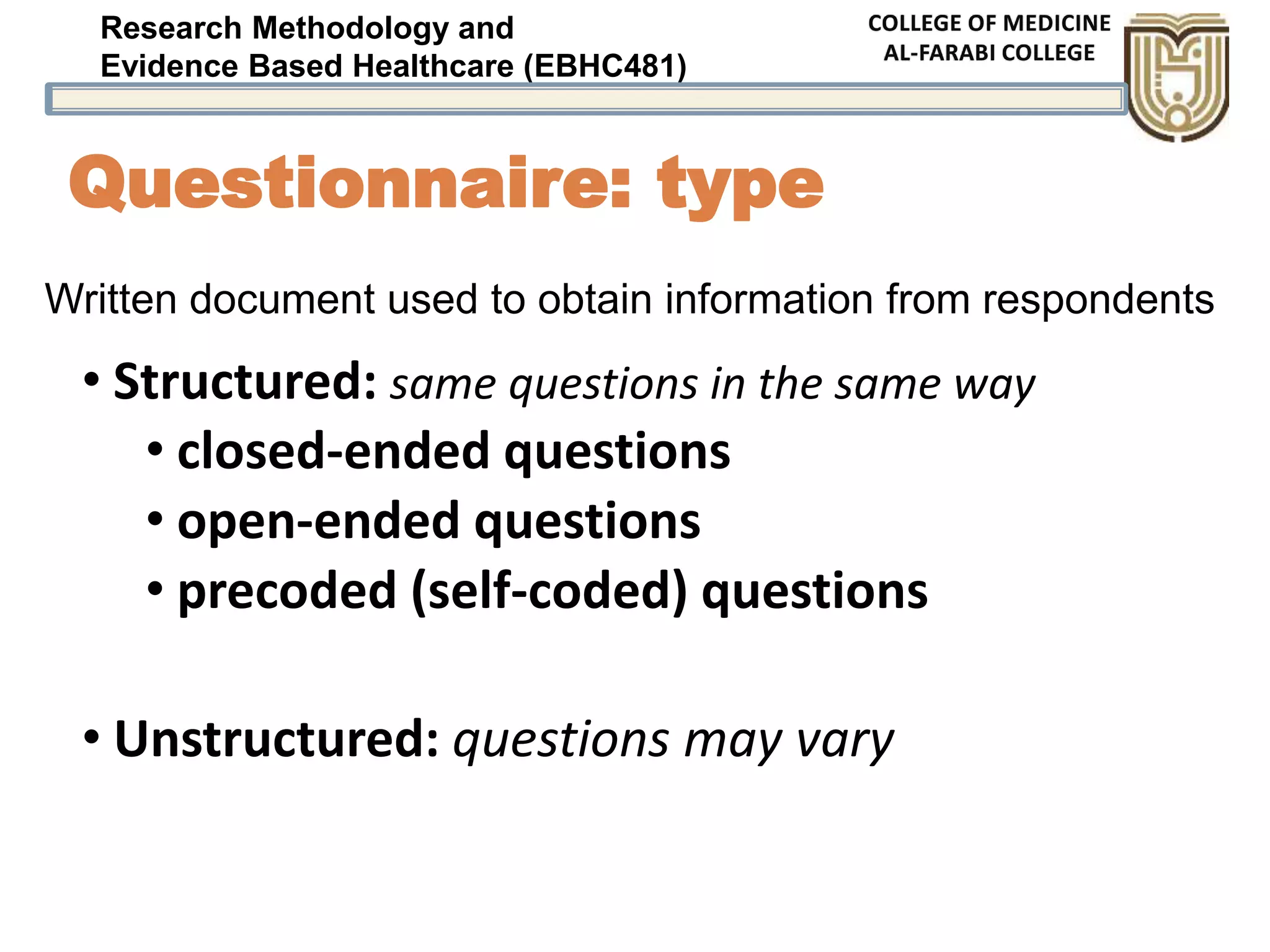 L12 questionnaires as data collection tools | PPT