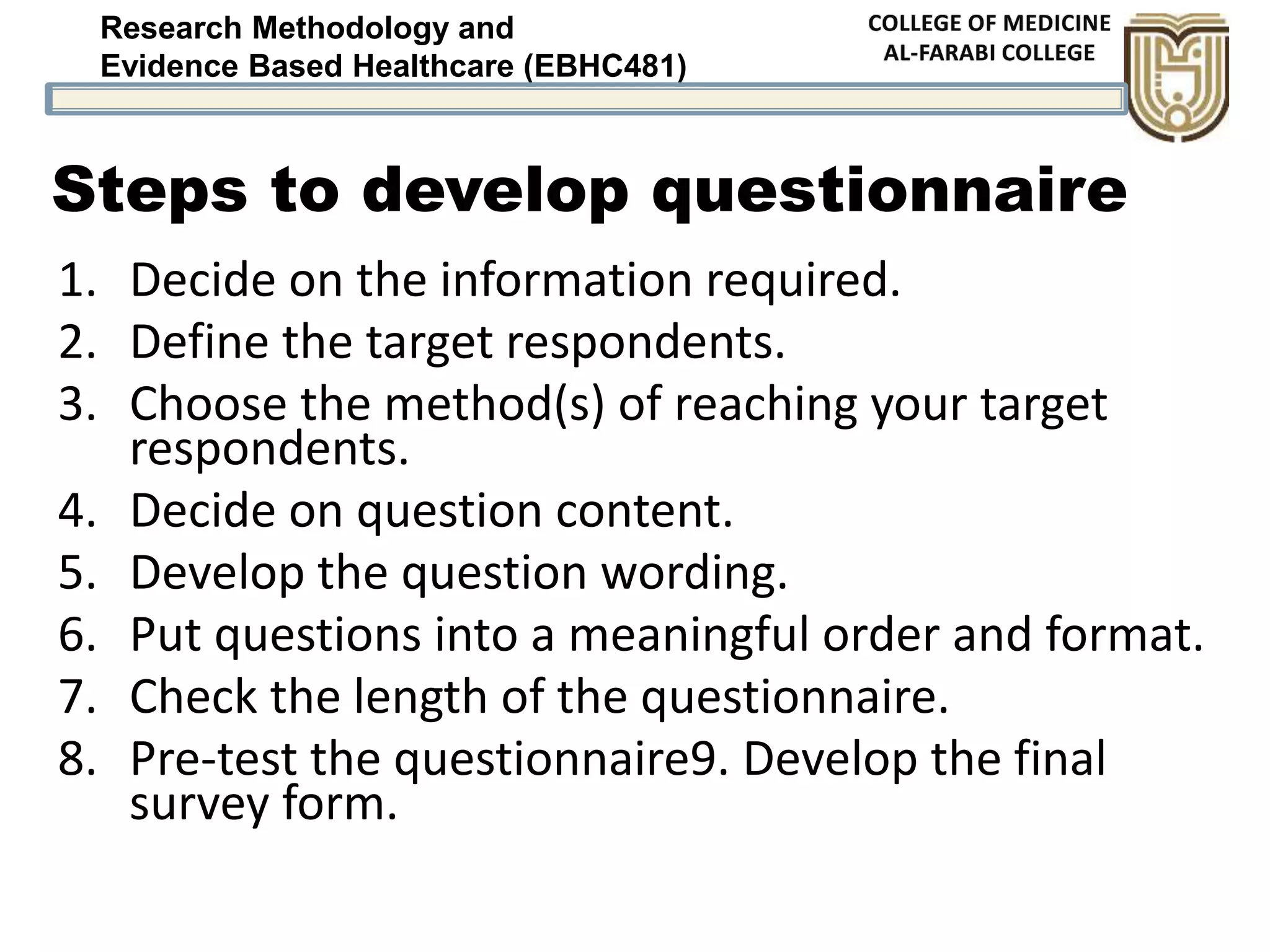 how to write and develop questionnaires | PPTX