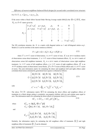 Efficiency of Nearest Neighbour Balanced Block Designs for Second Order Correlated Error ...