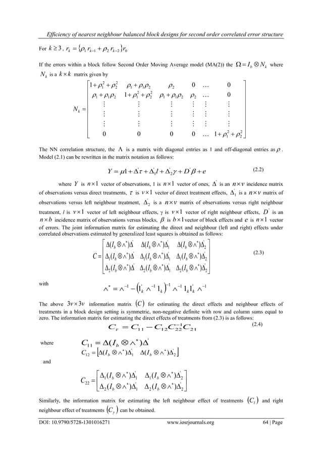 Efficiency of Nearest Neighbour Balanced Block Designs for Second Order Correlated Error ...