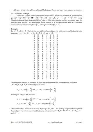 Efficiency of Nearest Neighbour Balanced Block Designs for Second Order Correlated Error ...