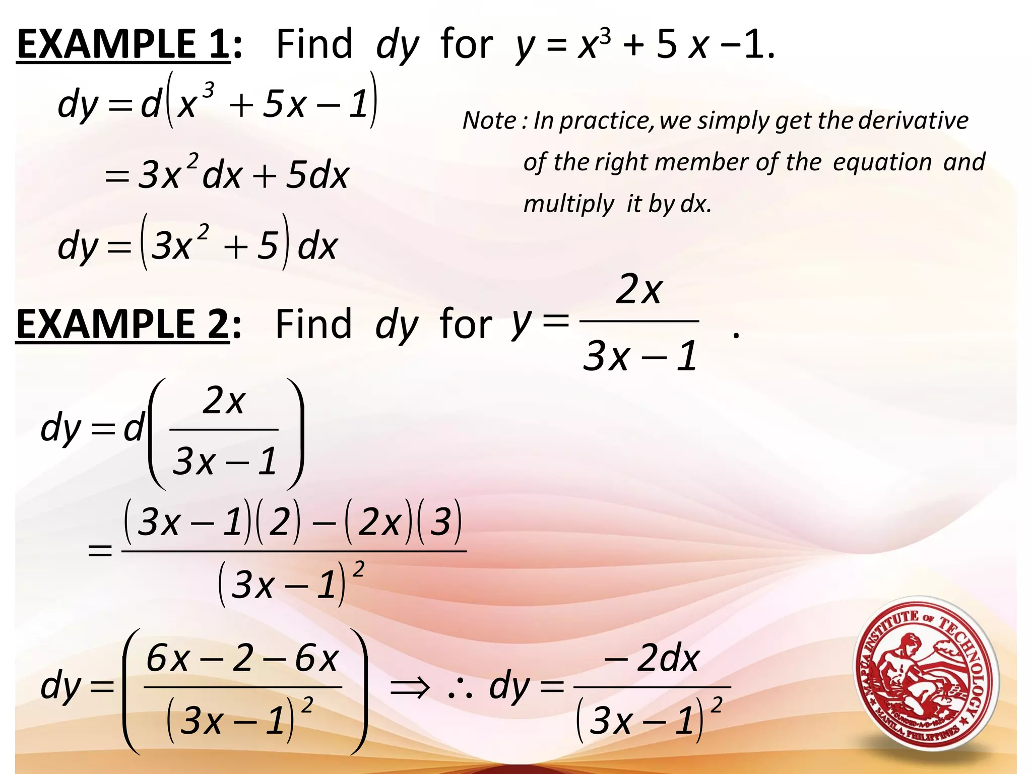 L15 the differentials & parametric equations | PPT