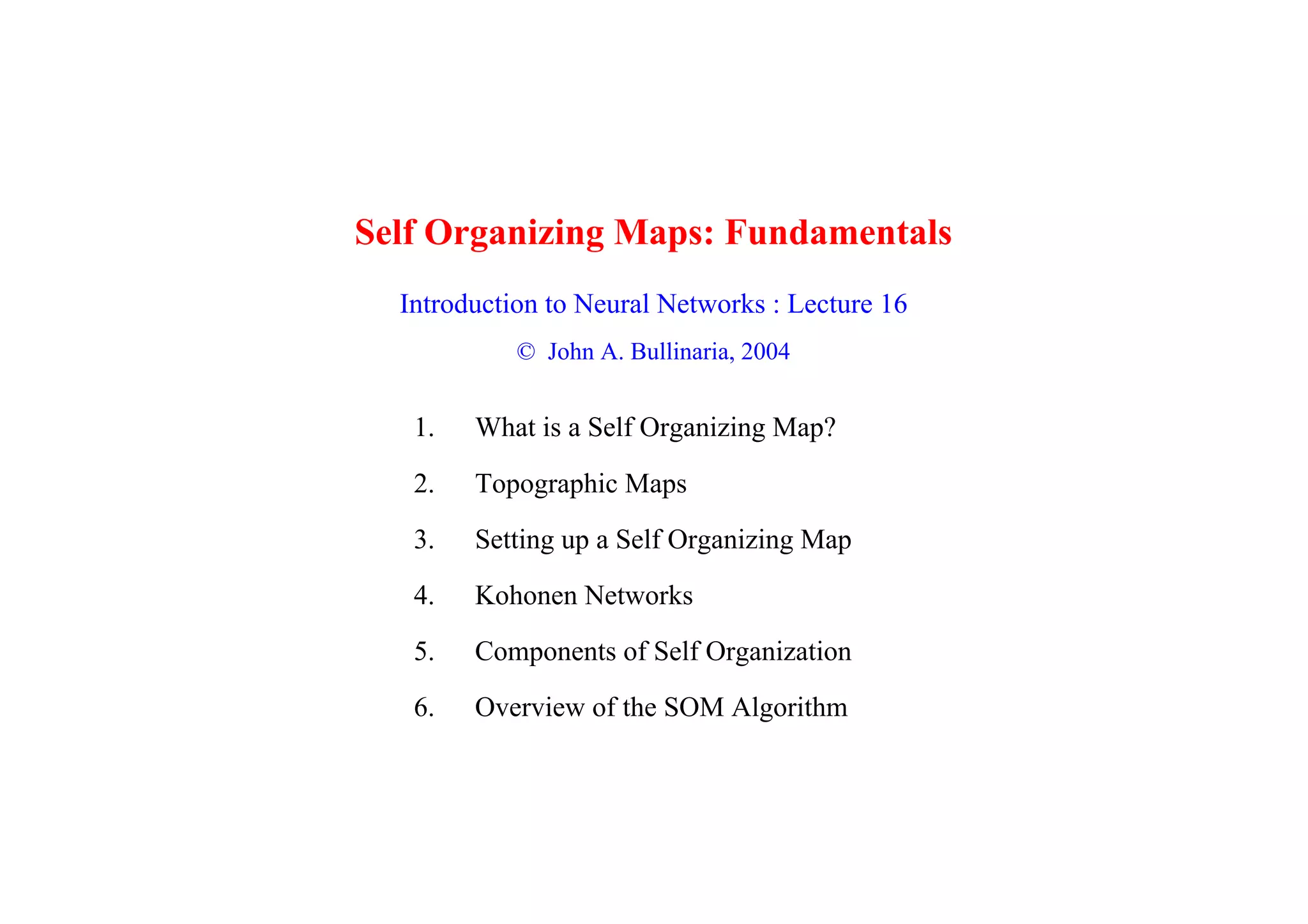 Self Organizing Maps: Fundamentals | PDF