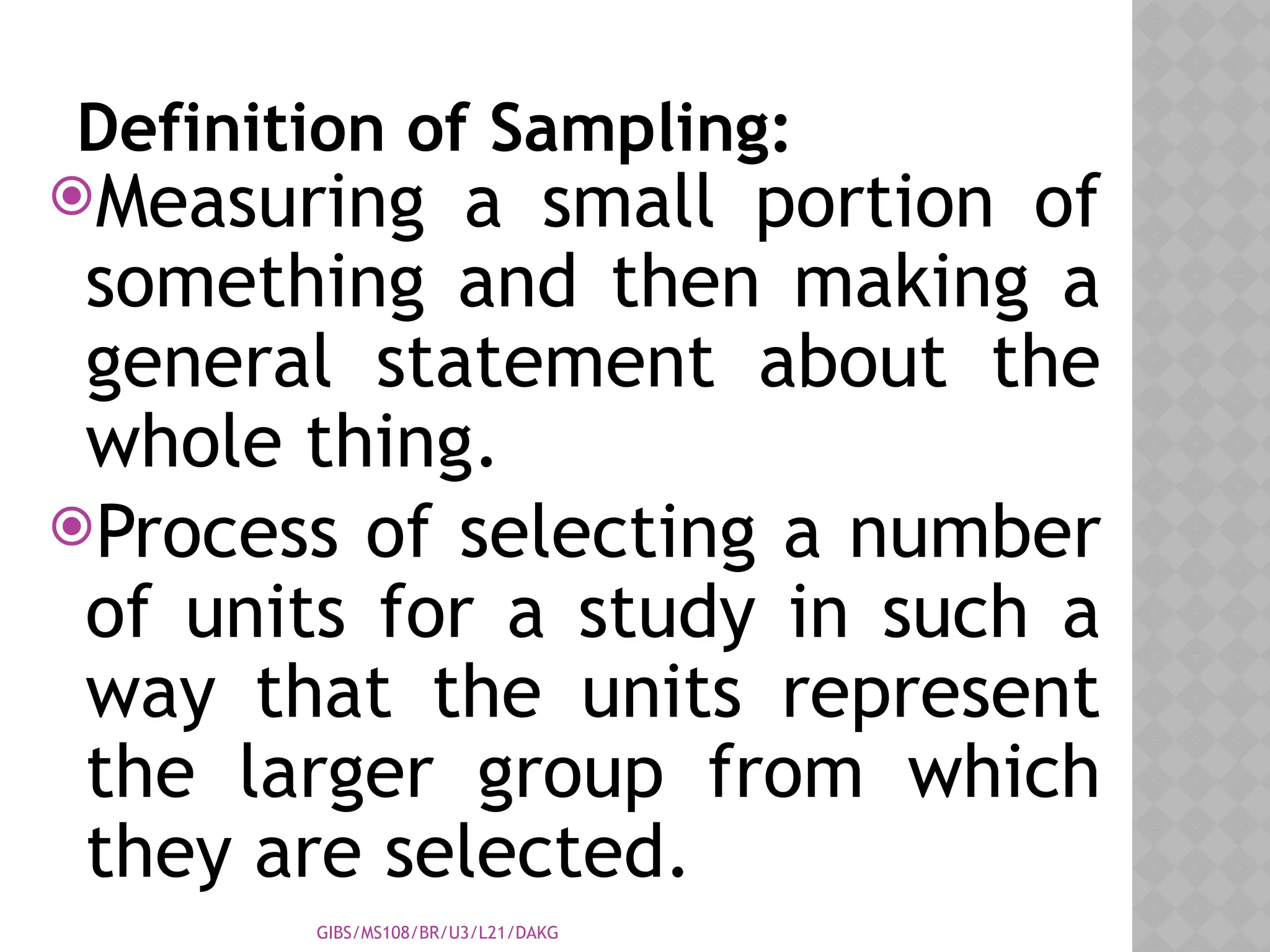 Sampling, technique, procedure -- a detail idea | PPT