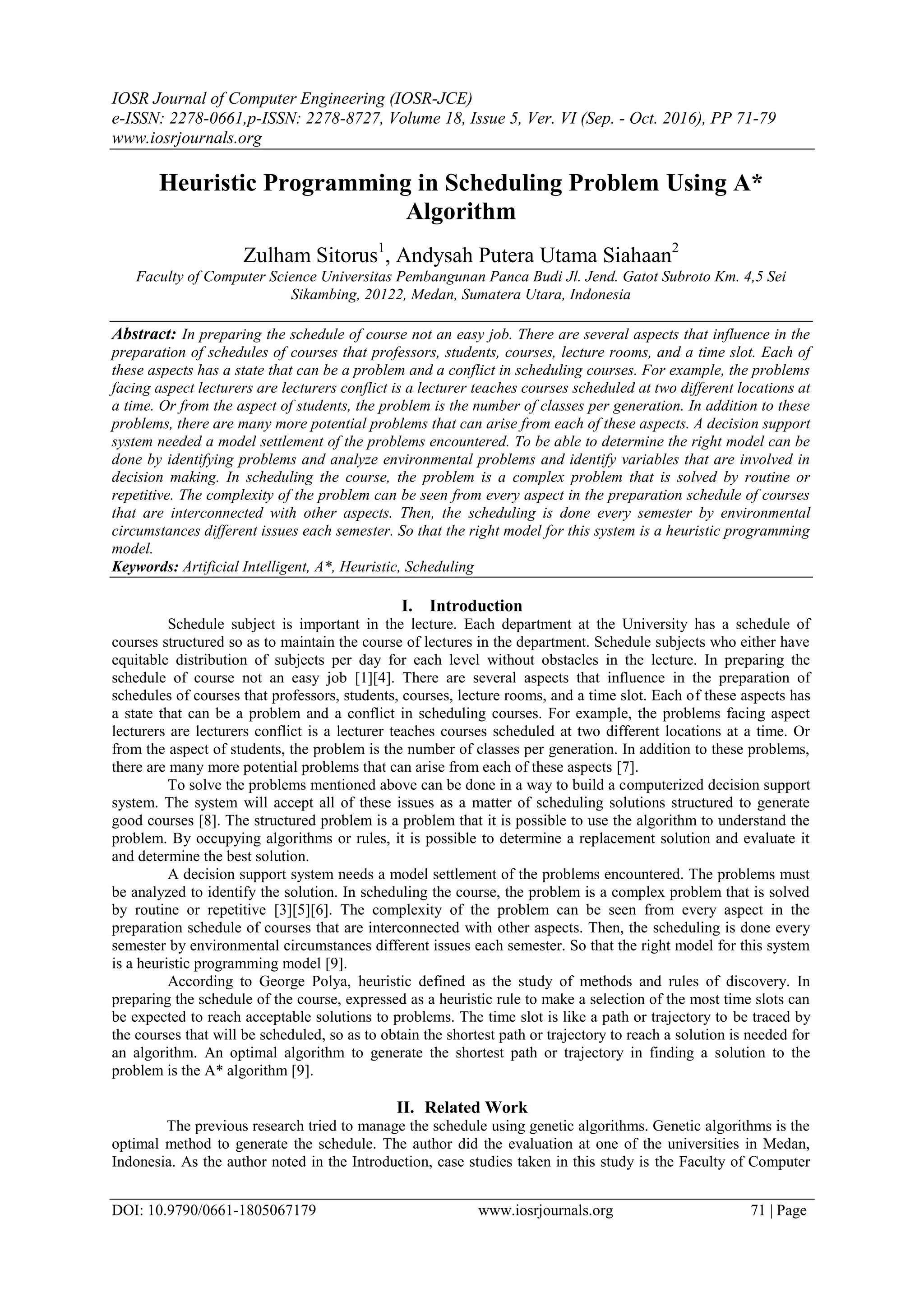 Heuristic Programming In Scheduling Problem Using A Algorithm Pdf