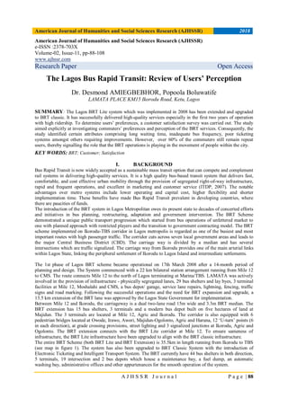 The Lagos Bus Rapid Transit: Review of Users’ Perception | PDF