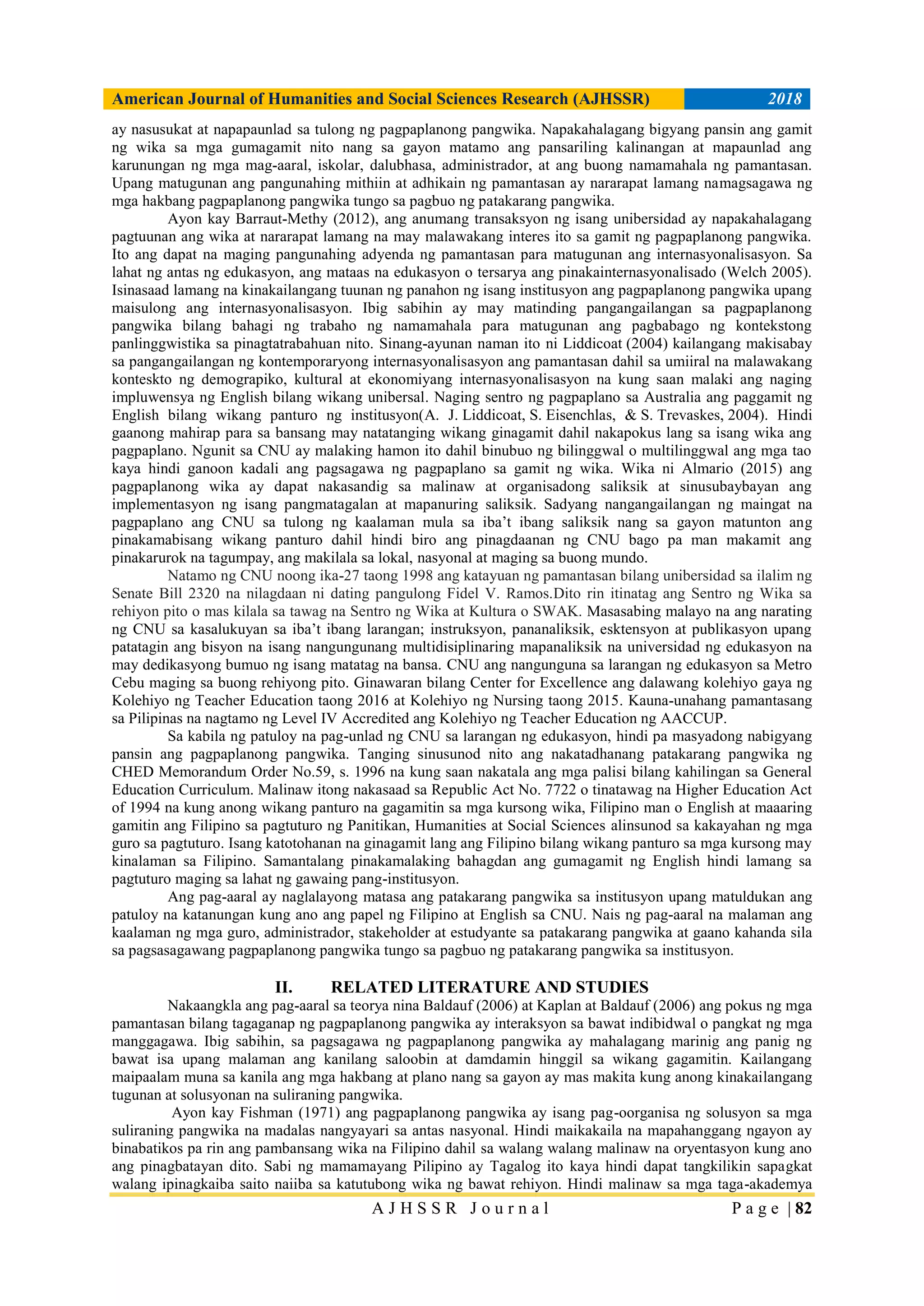 Pagdalumat sa Pagpaplanong Pangwika ng Pamantasang Normal ng Cebu | PDF