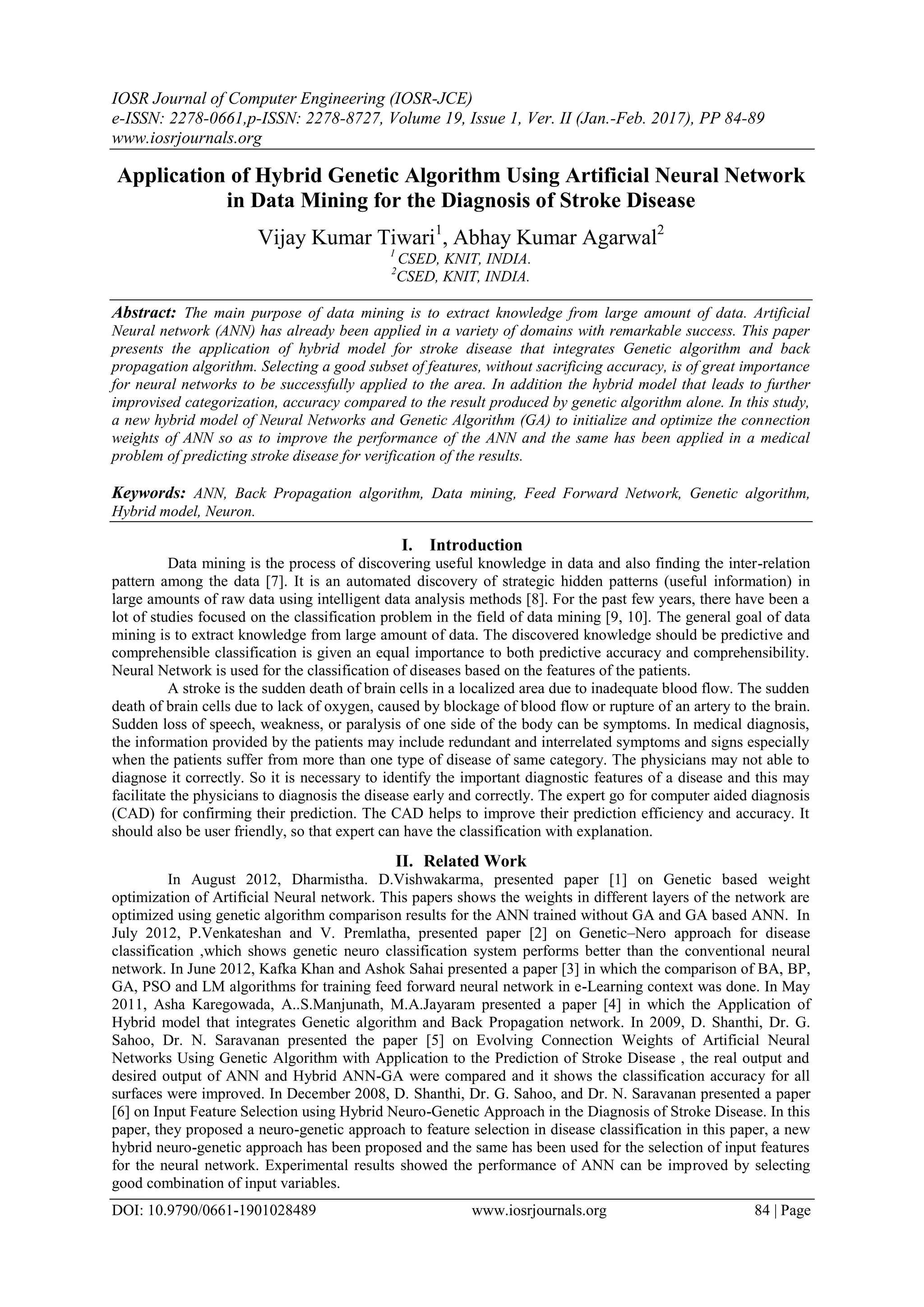 Application Of Hybrid Genetic Algorithm Using Artificial Neural Network In Data Mining For The